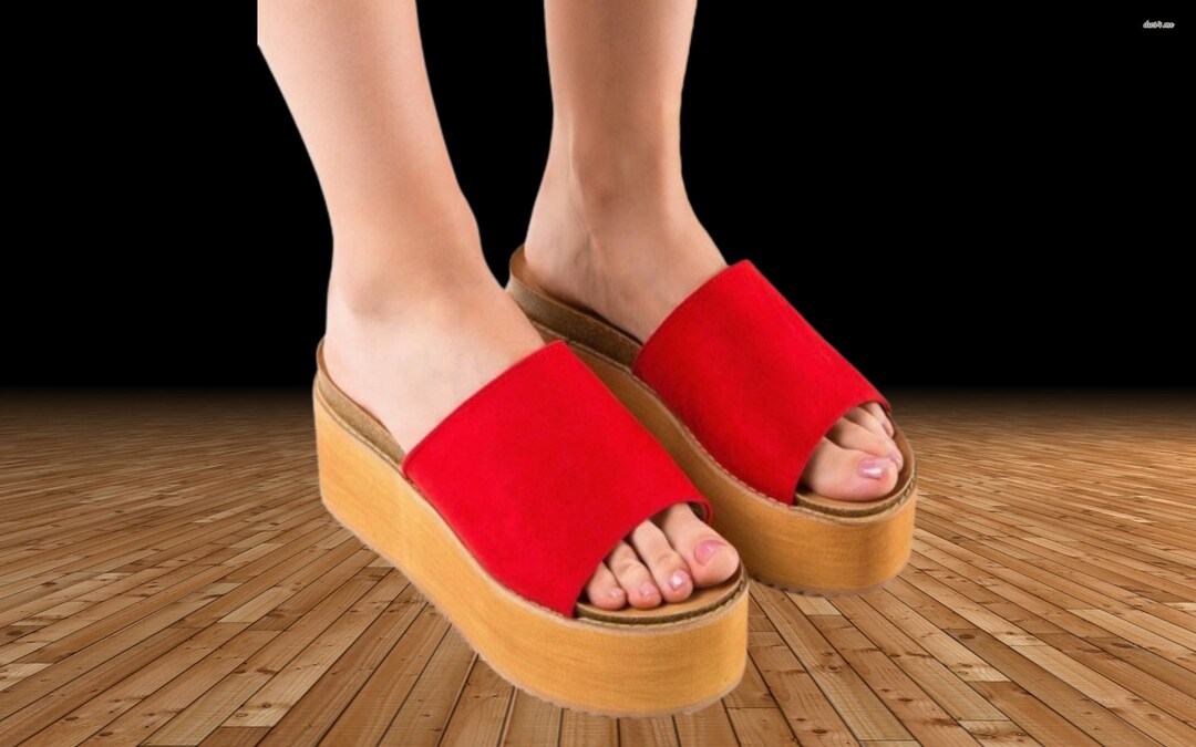 Red Leather Suede Sandals Red Platform Sandals Boho Platform Sandals ...