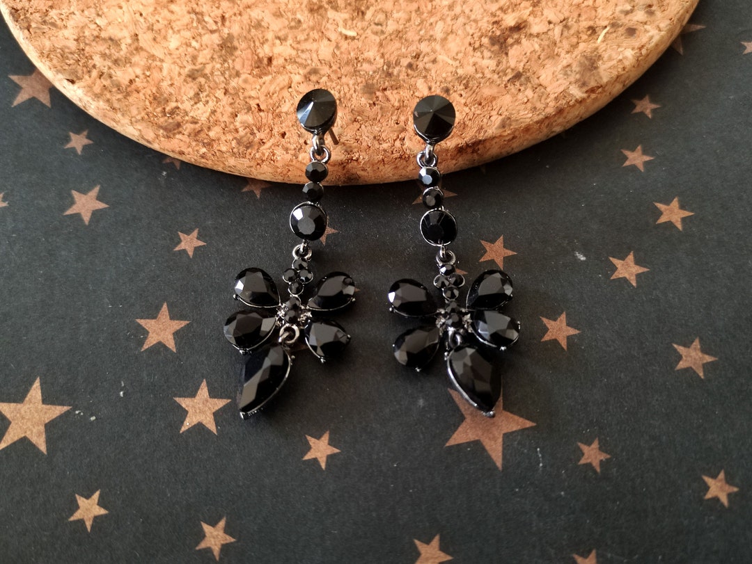 Black Gothic Drop Earrings Vampire Black Crystal Earrings - Etsy
