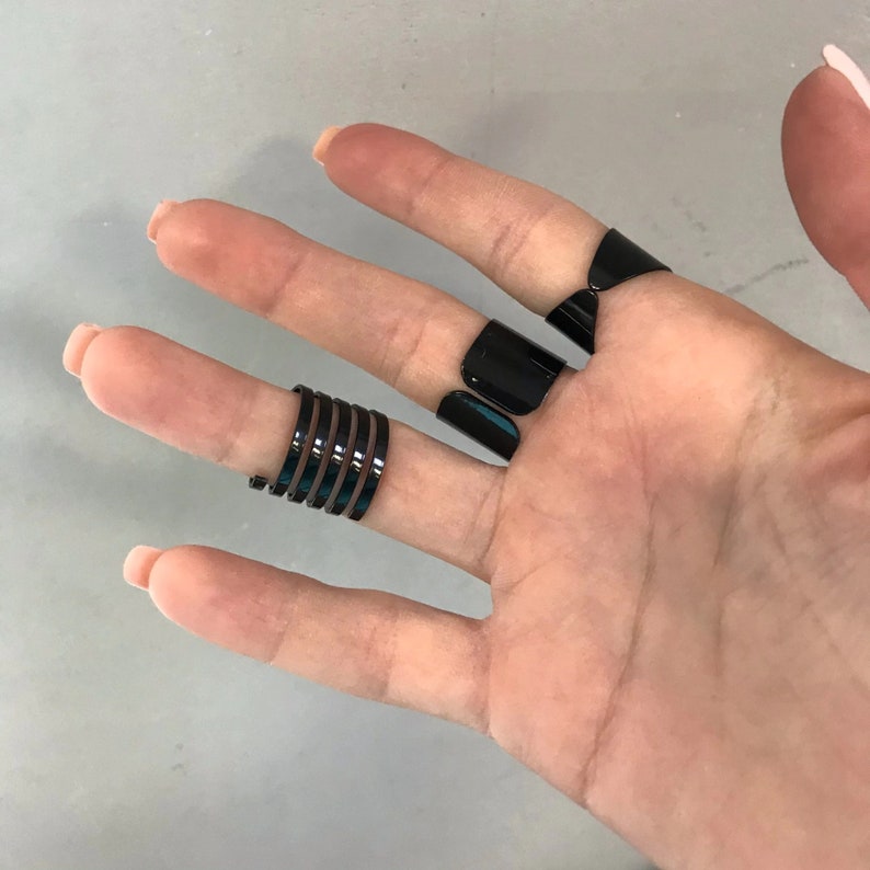 Black Ring Set Black Midi Rings Black Stackable Ring Set Black - Etsy