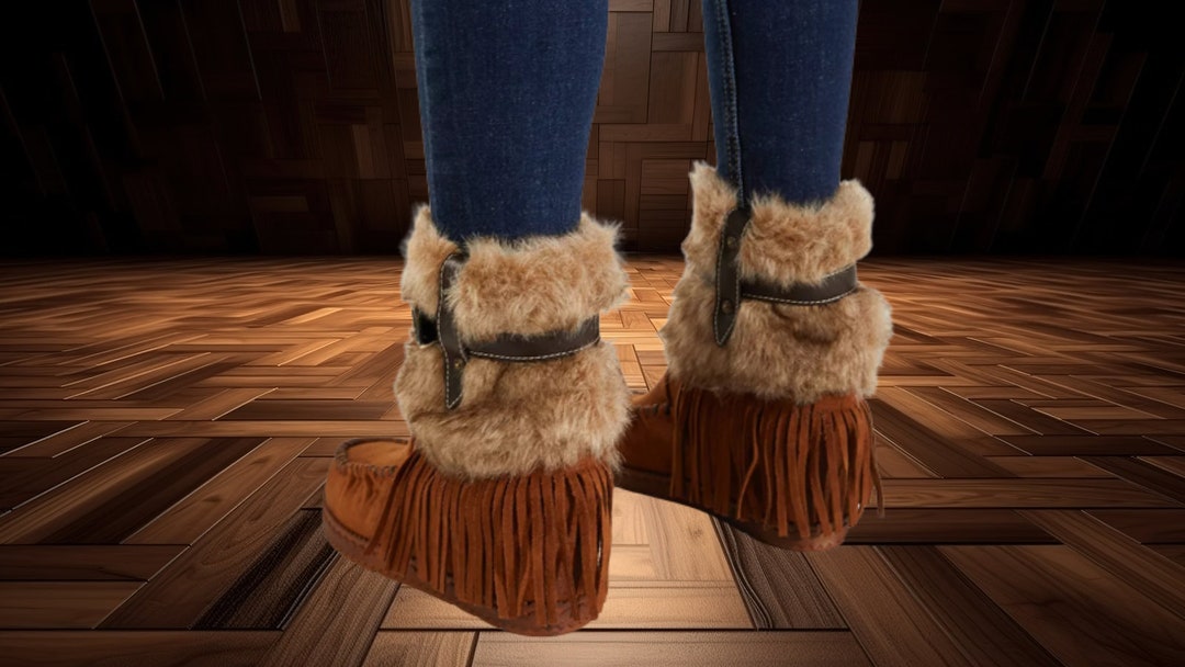 Camel Fabric Suede Platform Booties With Fur Mocasine Woman Boots Boho ...