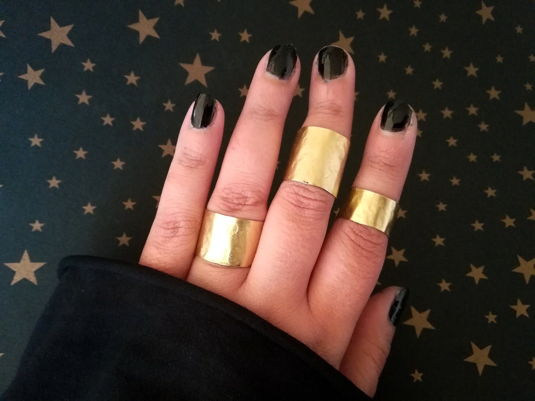 Handmade Set of 3 Brass Wide Rings, Hammered Brass Rings, Wide Brass ...