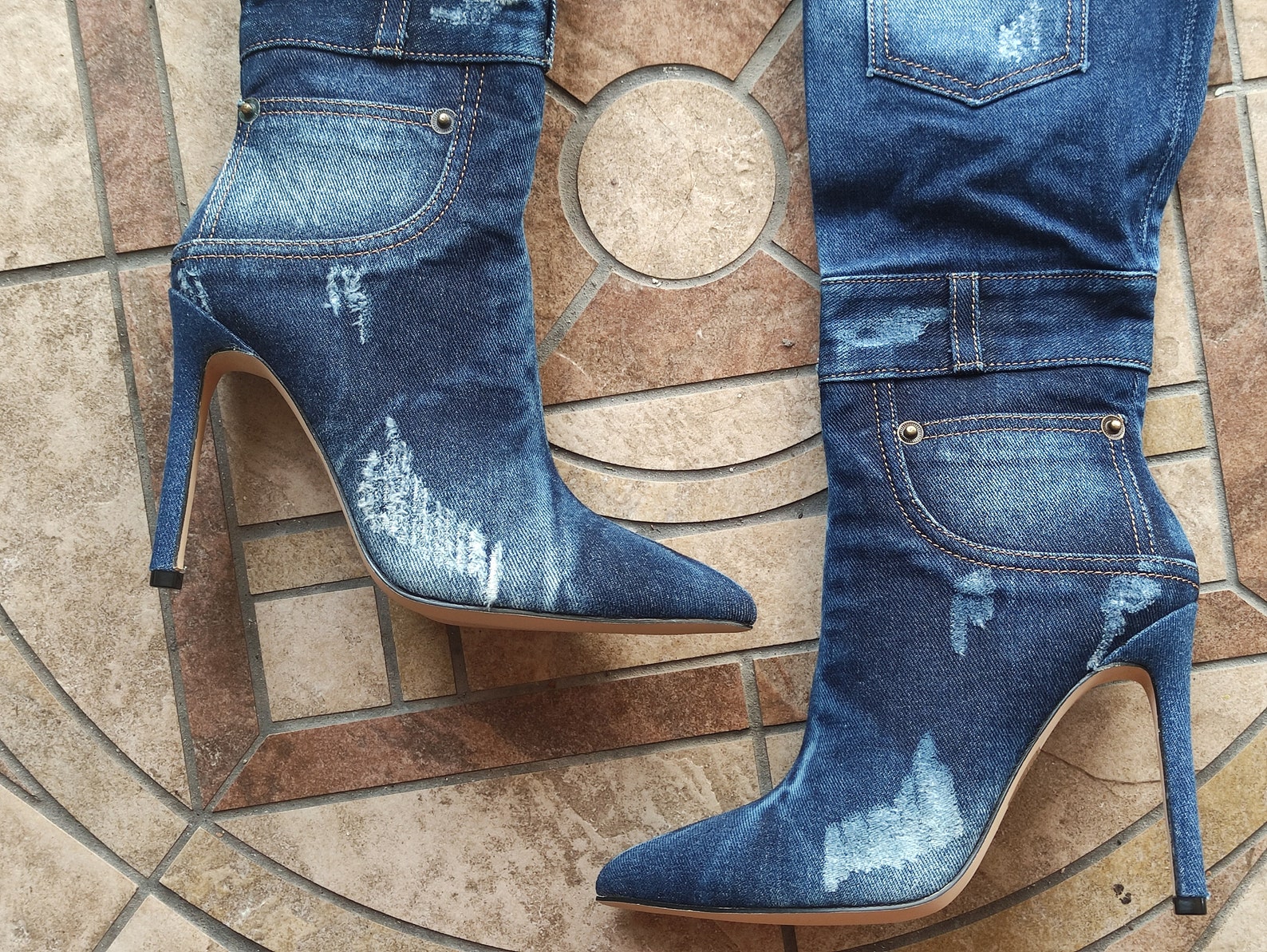 Denim Boots Blue Jean Boots Dark Blue Denim Boots High Heel Jean ...