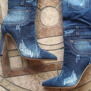 Denim Boots Blue Jean Boots Dark Blue Denim Boots High Heel Jean ...