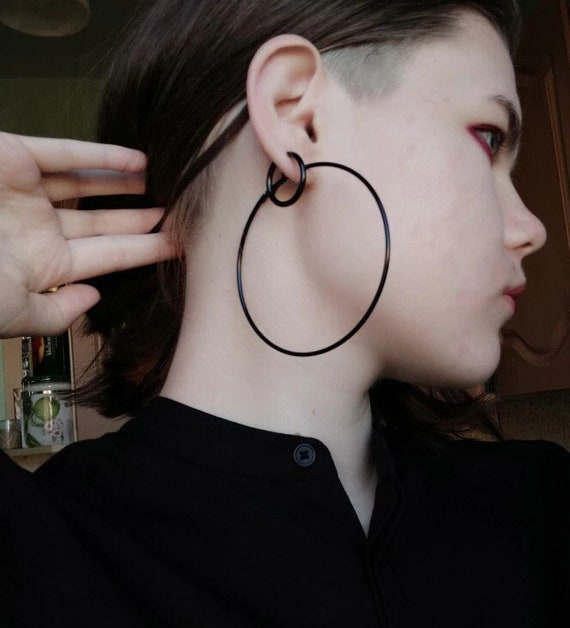 Oversize Black Hoops Boho Big Hoops for Women and Girls Gothic | Etsy