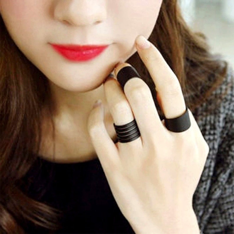 Black Ring Set Black Midi Rings Black Stackable Ring Set Black | Etsy