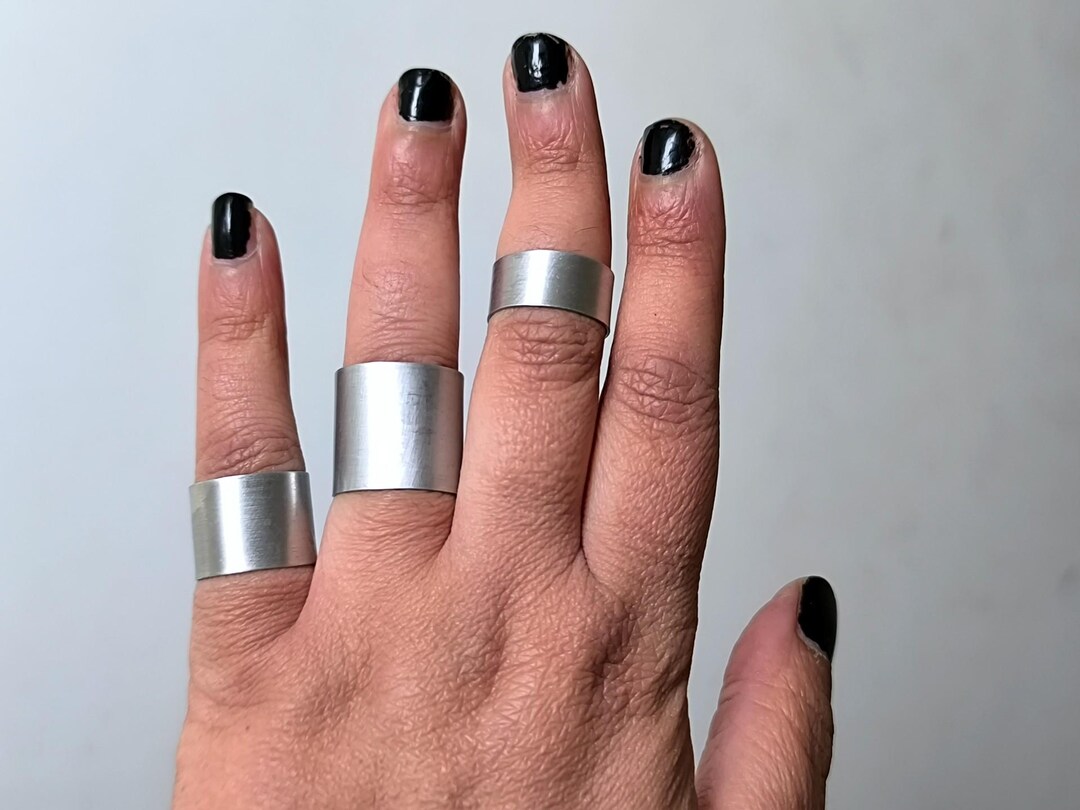 Handmade Set of 3 Wide Silver Rings, Aluminium Wide Rings, Smooth ...