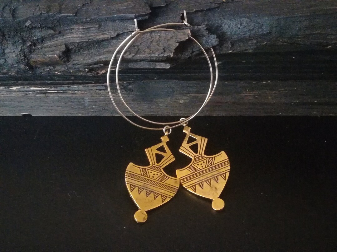 Handmade Ethnic Silver Hoops With Indian Gold Charm Boho Big Hoops ...
