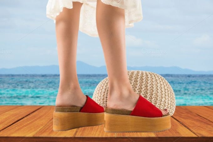 Red Leather Suede Sandals Red Platform Sandals Boho Platform Sandals ...