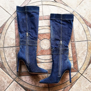 Denim Boots Blue Jean Boots Dark Blue Denim Boots High Heel Jean ...