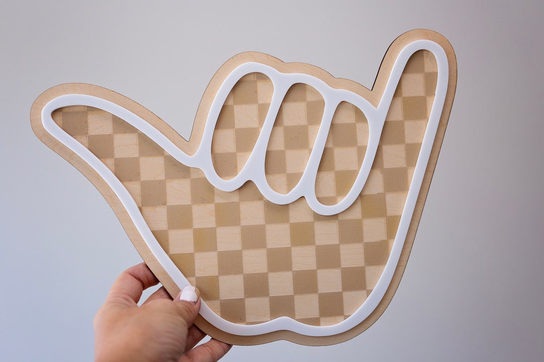 Checkered Shaka Sign Hand Wall Decor Shelfie Woodidooau Wood Shaka Hand ...