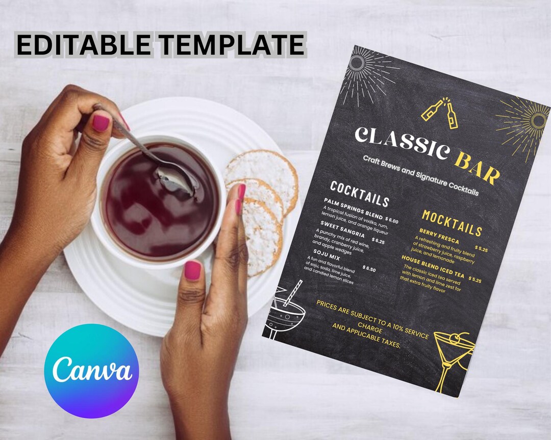 Editable Digital Bar Menu Template | Printable Cocktail Menu Instant ...