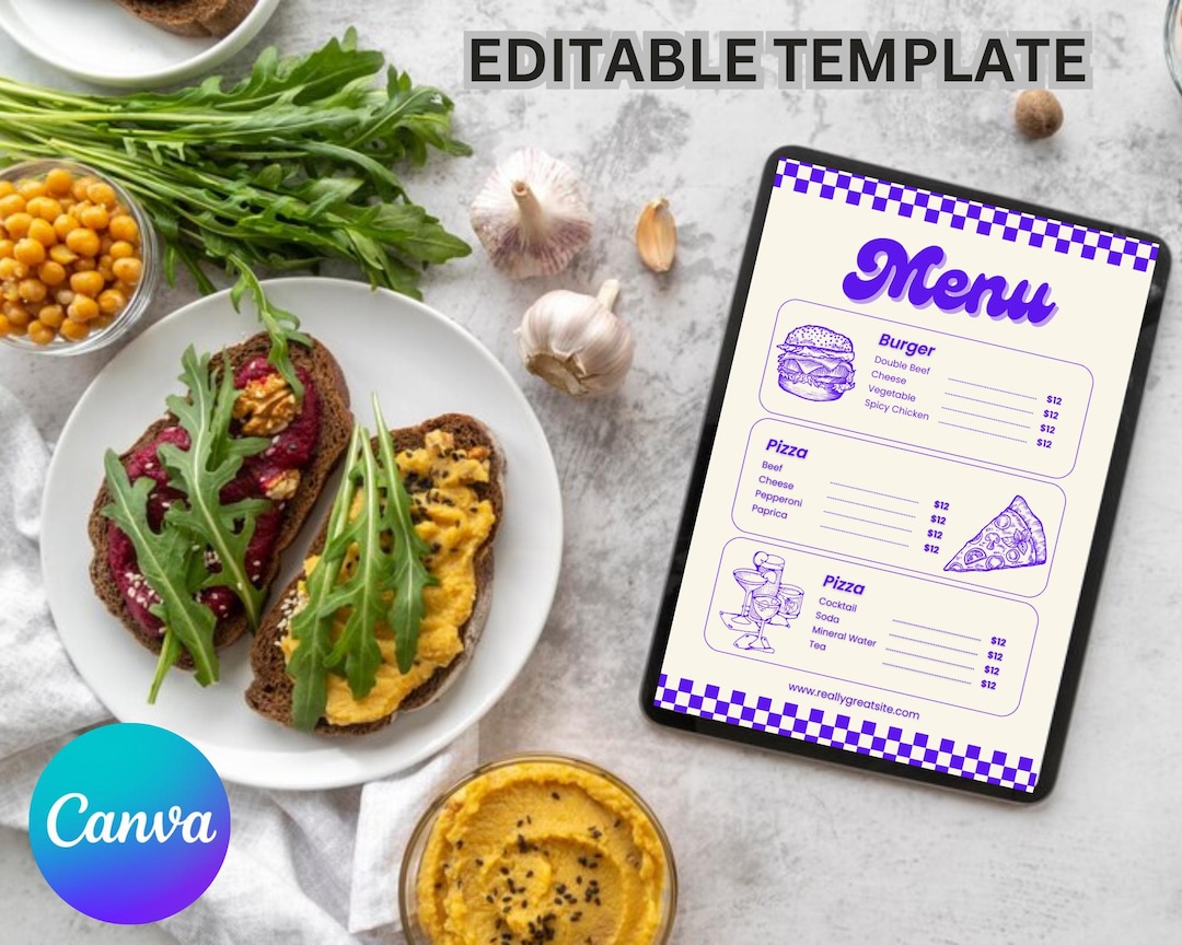 Printable Digital Food Menu Instant Download | Editable Menu Template ...