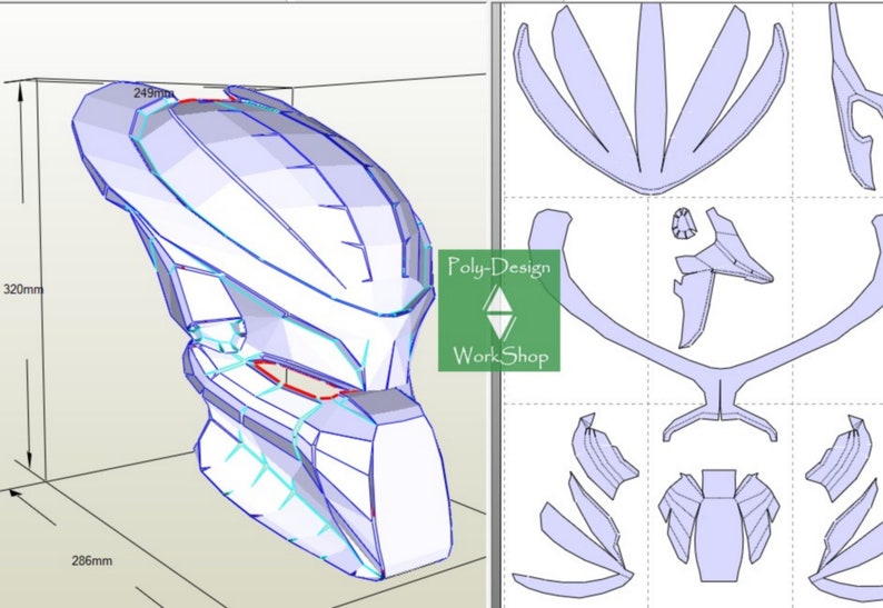 DIY Predator Helmet EVA Foam Helmet Pattern Template Pepakura File Pdo ...