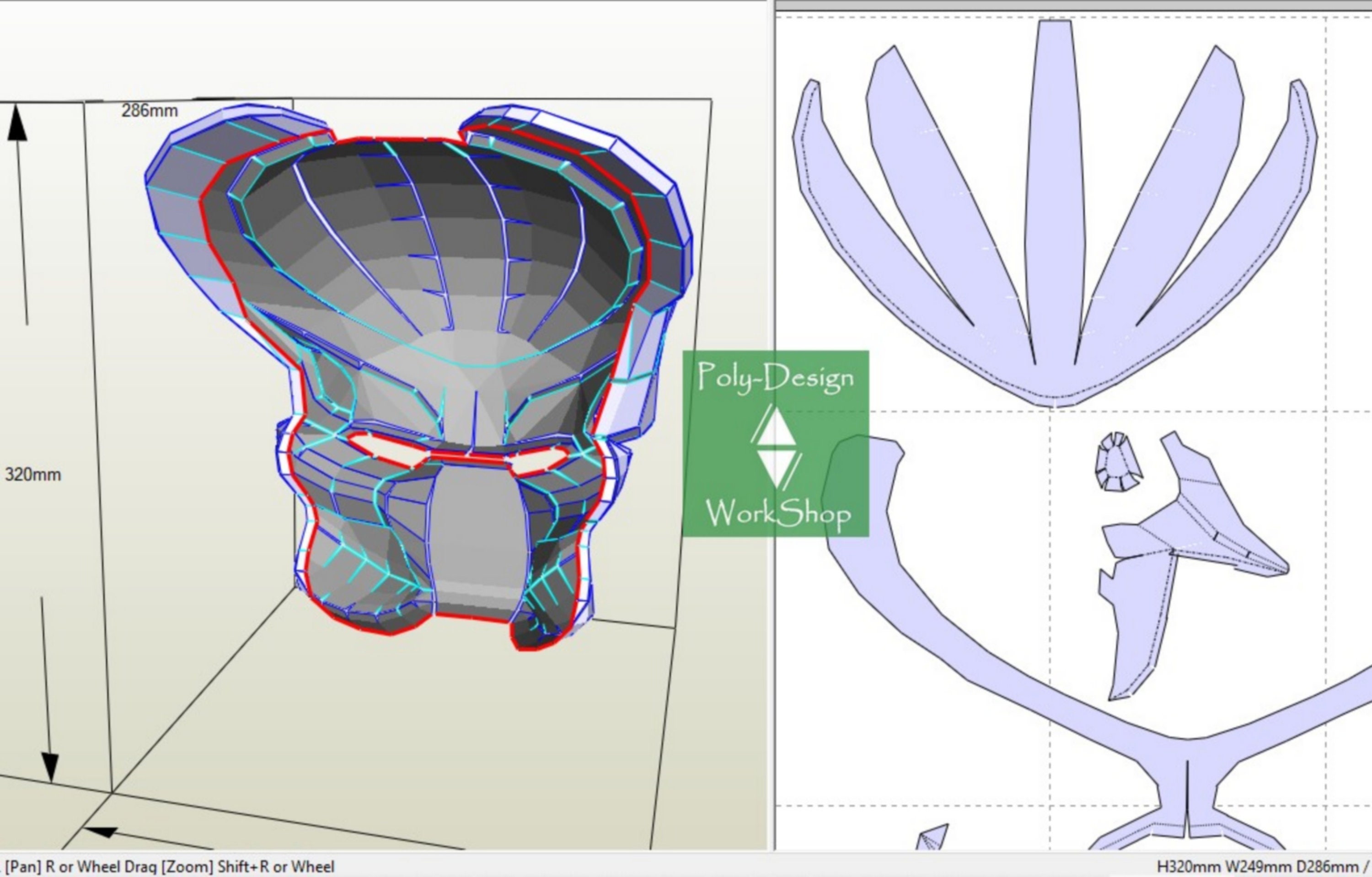 DIY Predator Helmet EVA Foam Helmet Pattern Template Pepakura File Pdo ...
