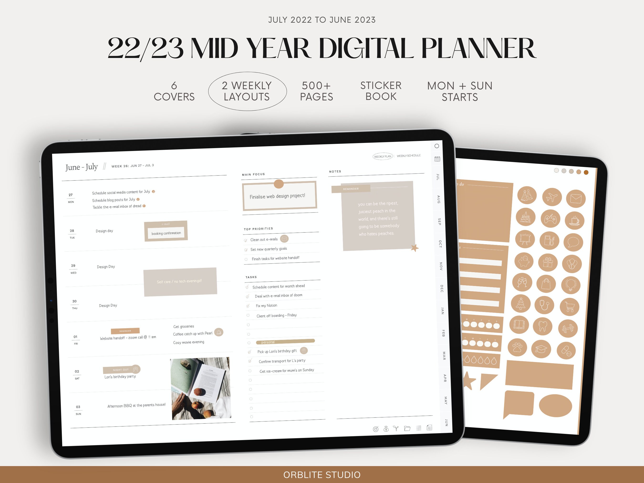 2022 2023 Digital Planner Mid Year Digital Planner Minimal - Etsy