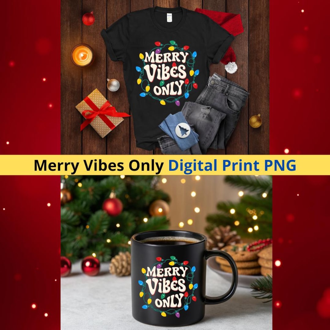 Merry Vibes Only Christmas Lights Digital Print PNG Groovy Wavy Holiday ...