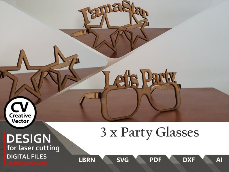 Files for Laser Cut Party Glasses SVG DXF LBRN Ai Files - Etsy