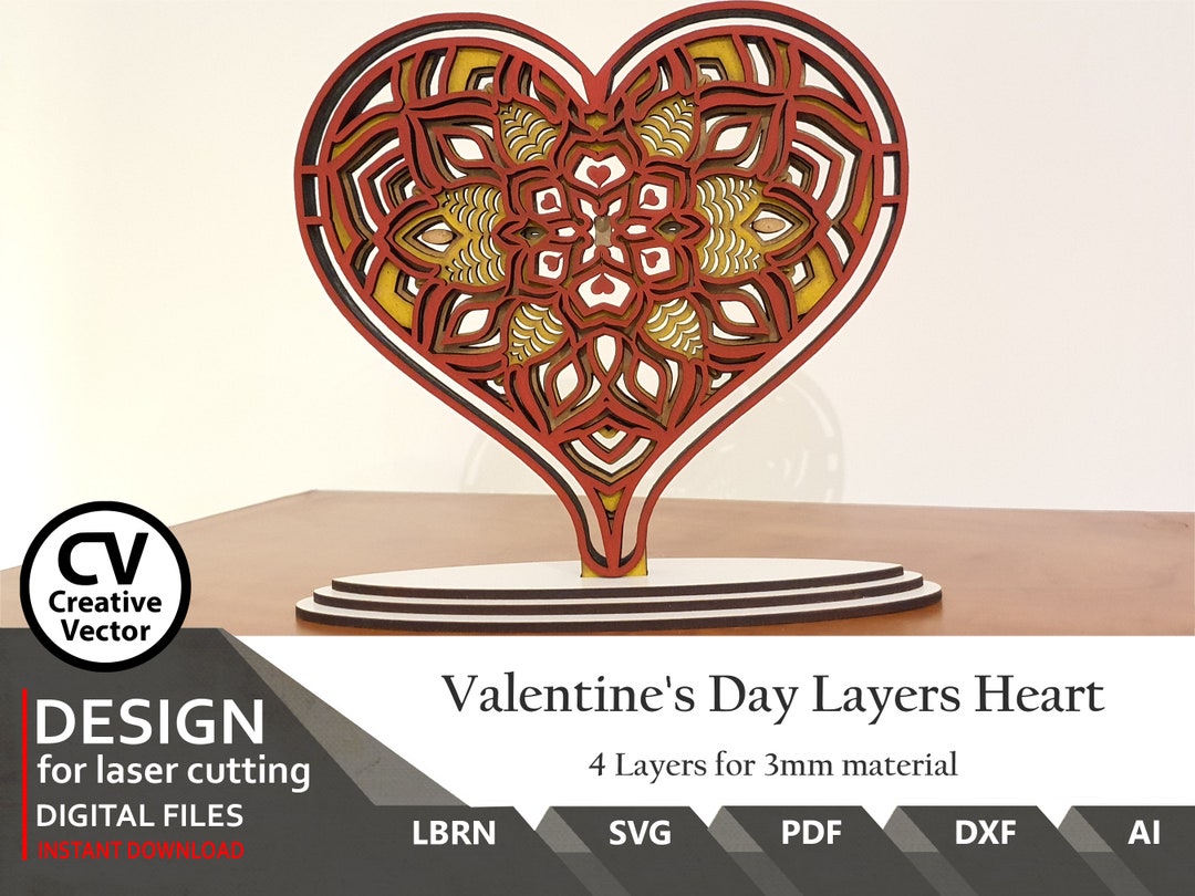 For Mother's Day Heart With 4 Layers | SVG | LBRN | DXF | Ai ...