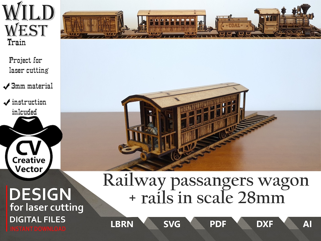 Wild West Passenger Wagon + Rails: Files for Laser Cut (SVG, DXF, LBRN ...