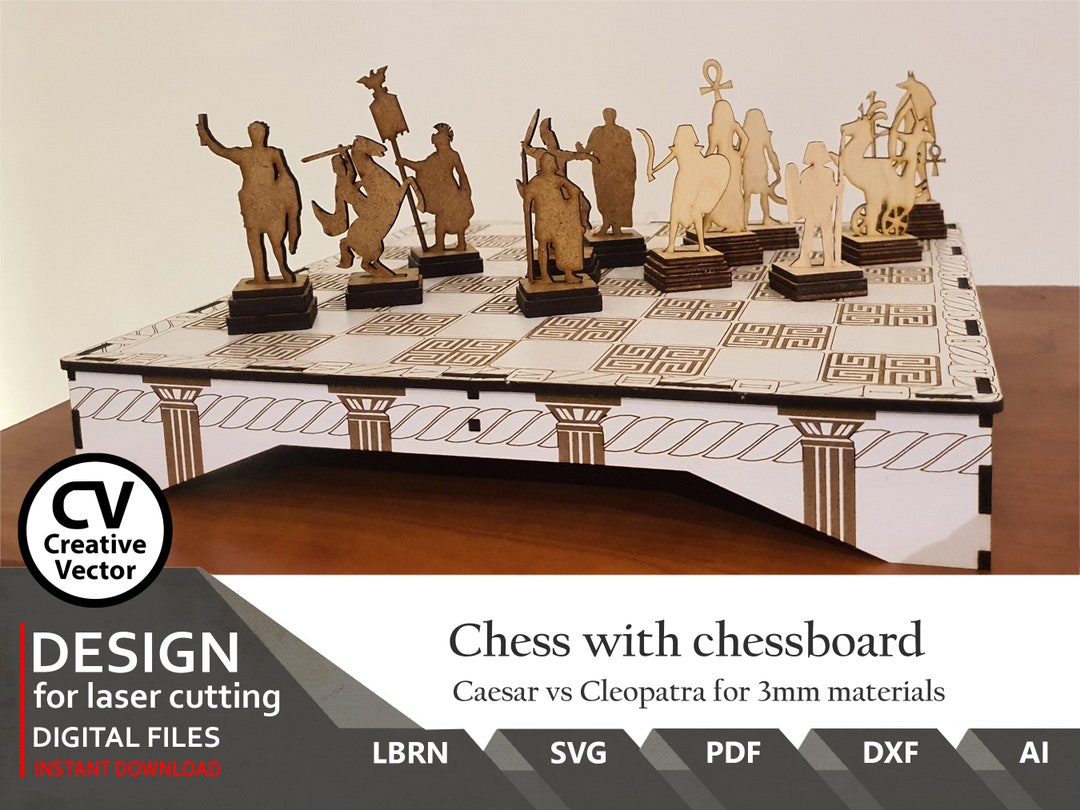 SVG Chess - Caesar Vs Cleopatra Chess With Chessboard Laser Cutting ...