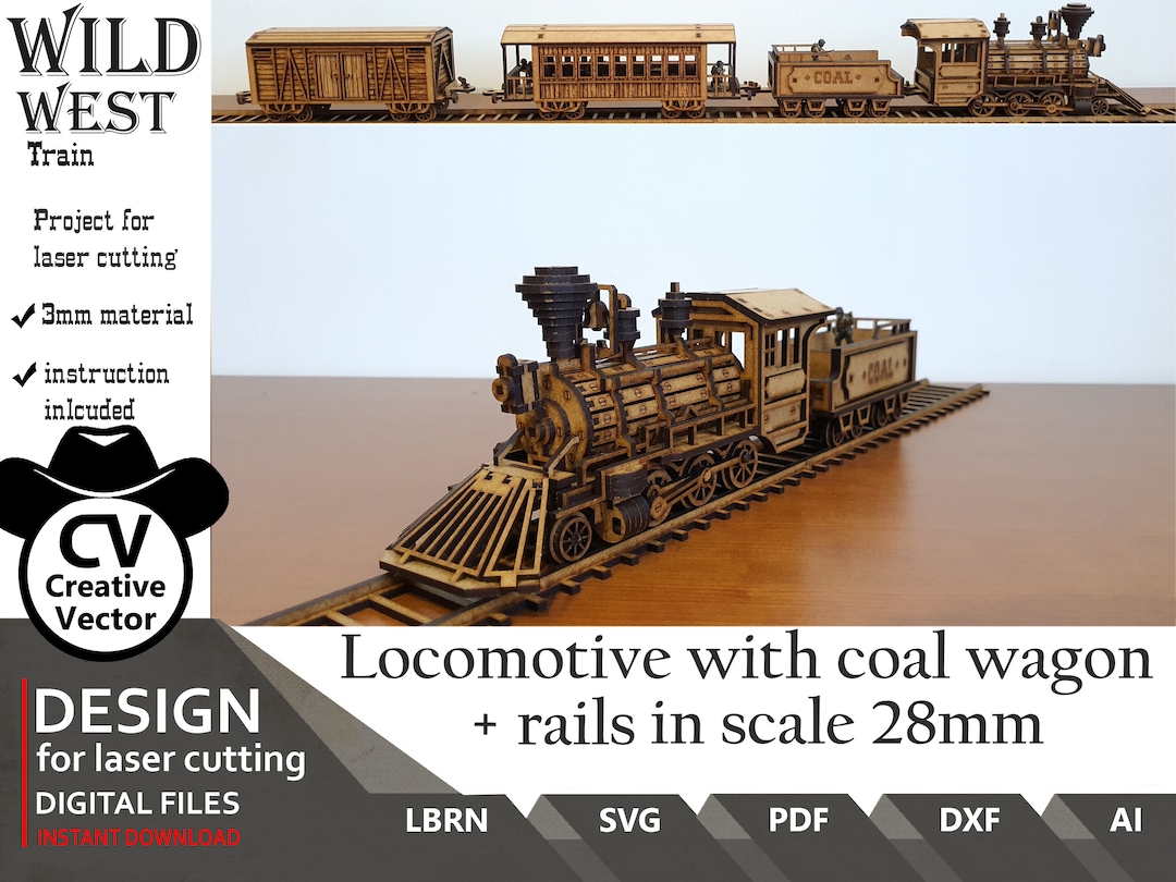 Archivos para corte láser de locomotora del Viejo Oeste, escala 28 mm ...