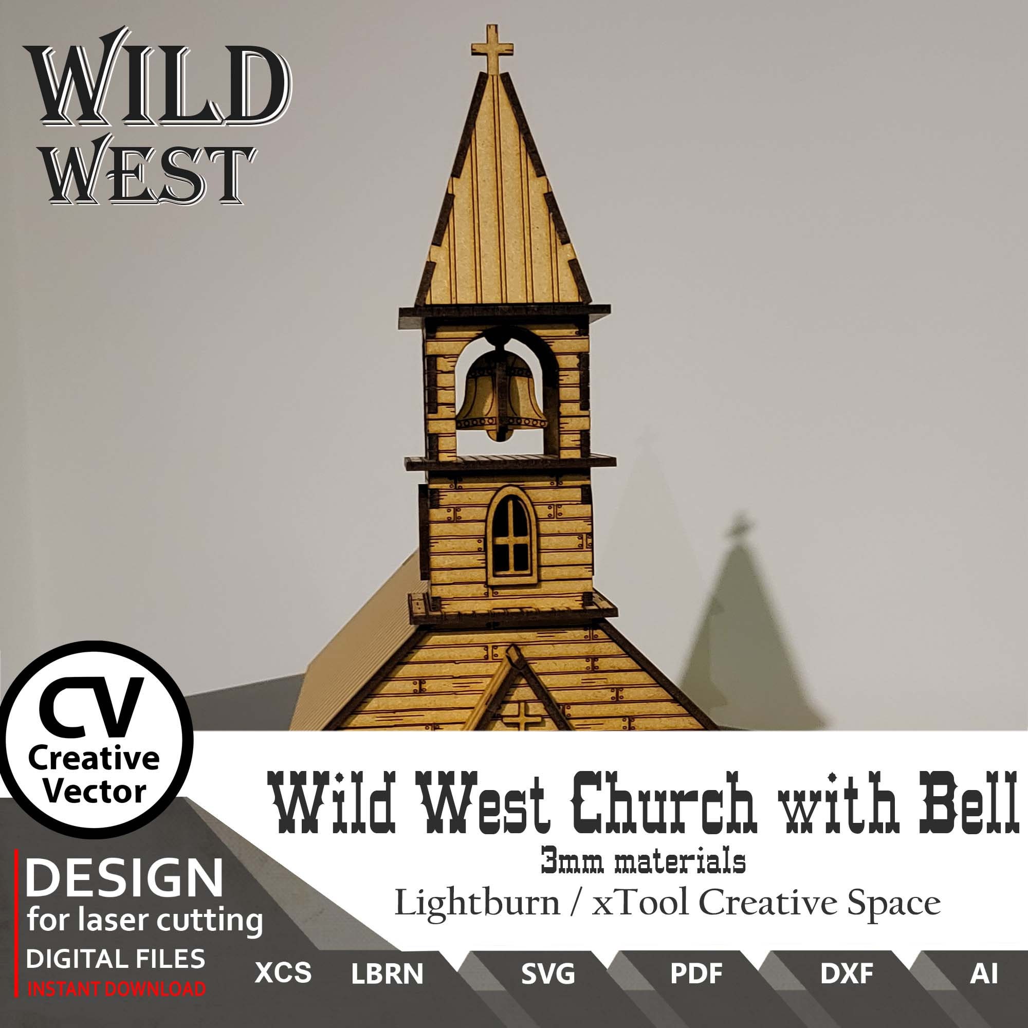 Wild West Church With Bell Files for Laser Cut (28-34mm Scale) XCS,SVG ...