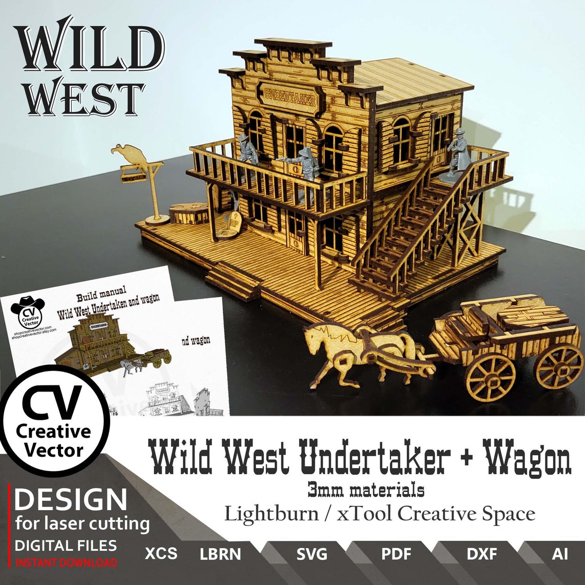 Wild West Undertaker & Wagon Files for Laser Cut: 28-34mm Scale ...