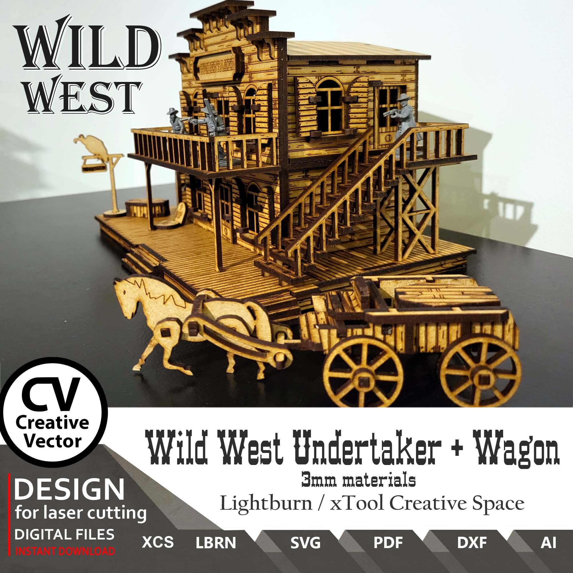 Wild West Undertaker & Wagon Files for Laser Cut: 28-34mm Scale ...