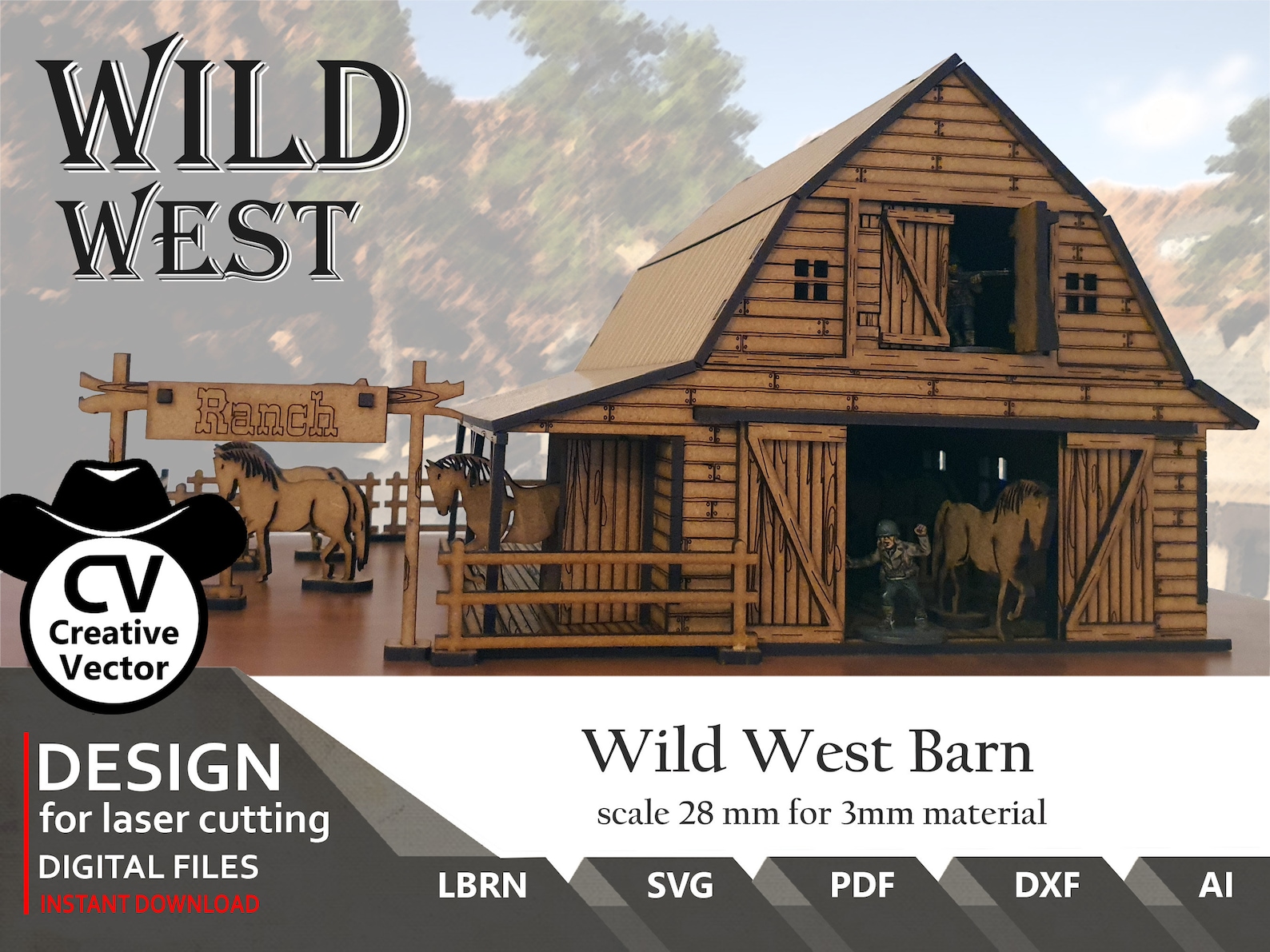 Laser Files for Cutting Wild West Barn SVG 3D Ranch | Dxf | LBRN | Ai | Scaled for Miniatures ...