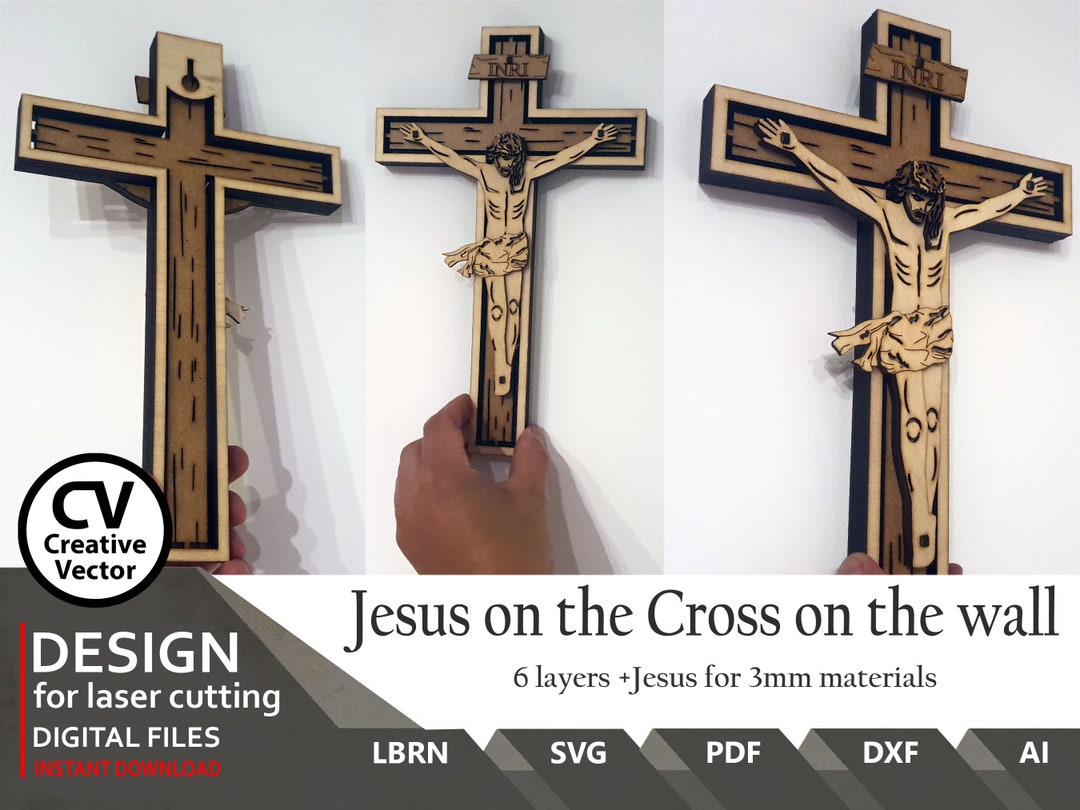 Files for Laser Cut Jesus on Cross: 6-layer Wall Hanging (SVG, DXF,XCS ...
