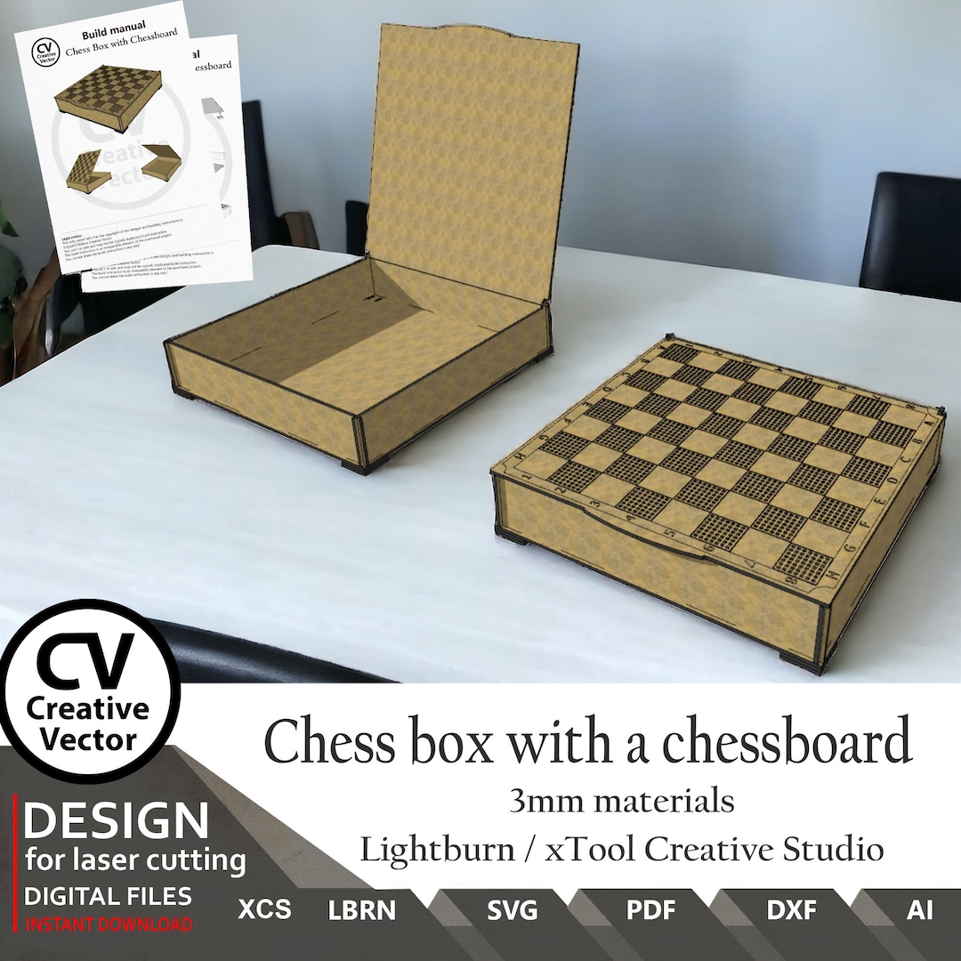 Laser Cut Files: Chess Box 282x282x50mm With Chessboard | SVG | XCS ...