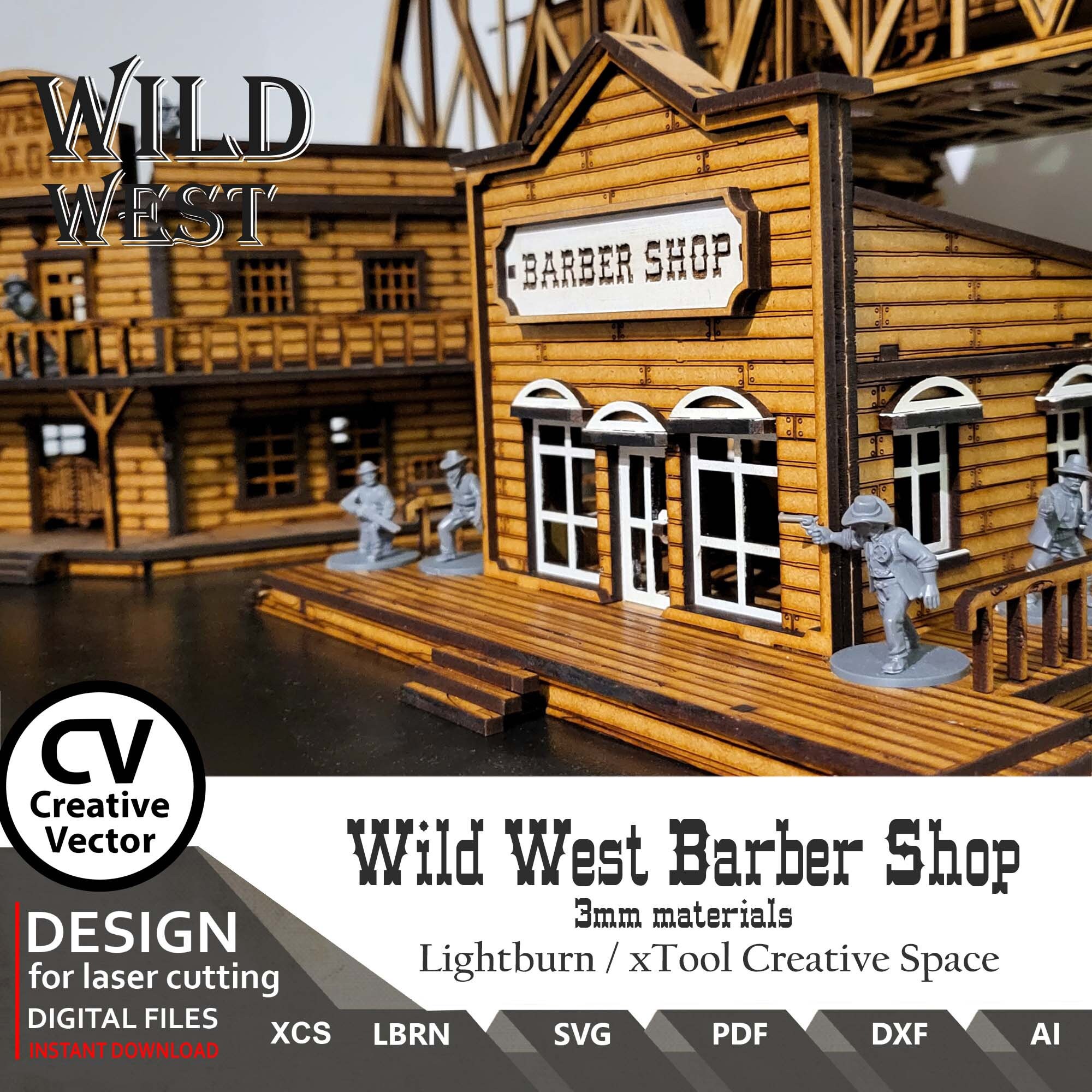 Wild West Barber Shop Miniature: Files for Laser Cut (scale 28-34mm) - Etsy