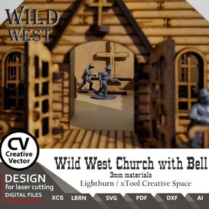 Wild West Church With Bell Files for Laser Cut (28-34mm Scale) XCS,SVG ...