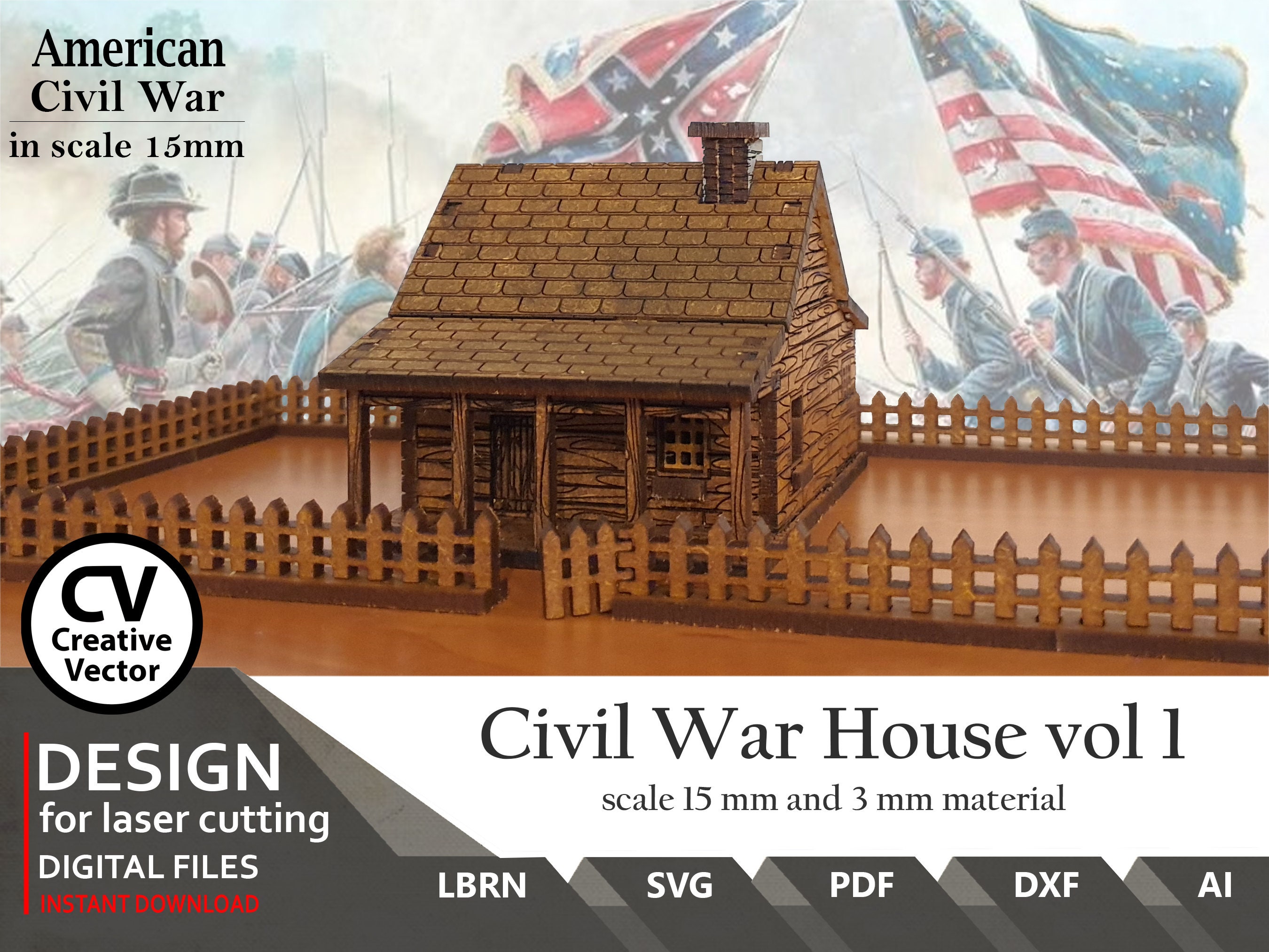 Files for Laser Cut House SVG: 15mm Scale Wargaming Terrain (PDF, DXF ...