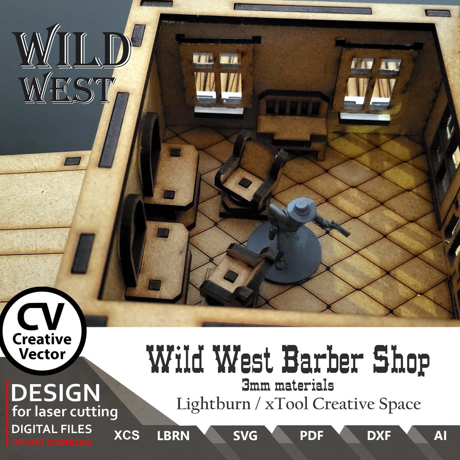 Wild West Barber Shop Miniature: Files for Laser Cut (scale 28-34mm) - Etsy