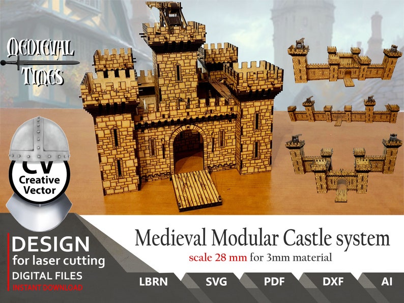 Files for Laser Cut Medieval Castle System: 28mm Scale Model (SVG, DXF ...