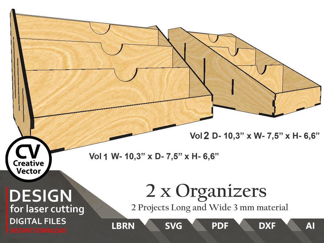 Desk Organizer | 2 Projects | Box | Desk Box | Svg | Dxf | Pdf | Laser ...