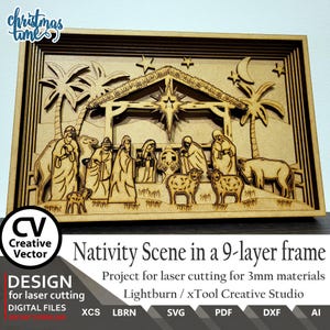 Belén en marco de 9 capas / SVG / XCS / DXF / Ai / Lbrn / Christmas ...