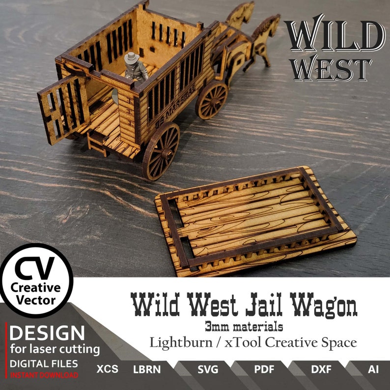 Wild West Jail Wagon Files for Laser Cut: 28-34mm Scale (SVG, DXF, XCS ...