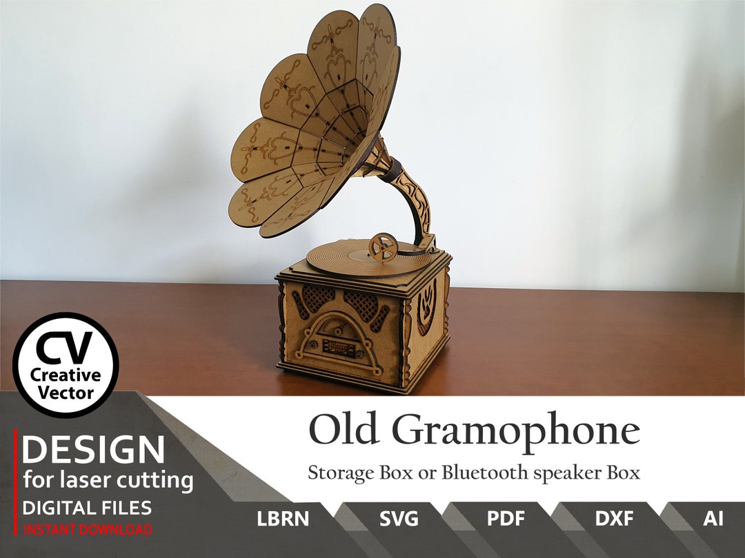Laser Project Old Gramophone Storage Box or for Bluetooth Speaker Box ...