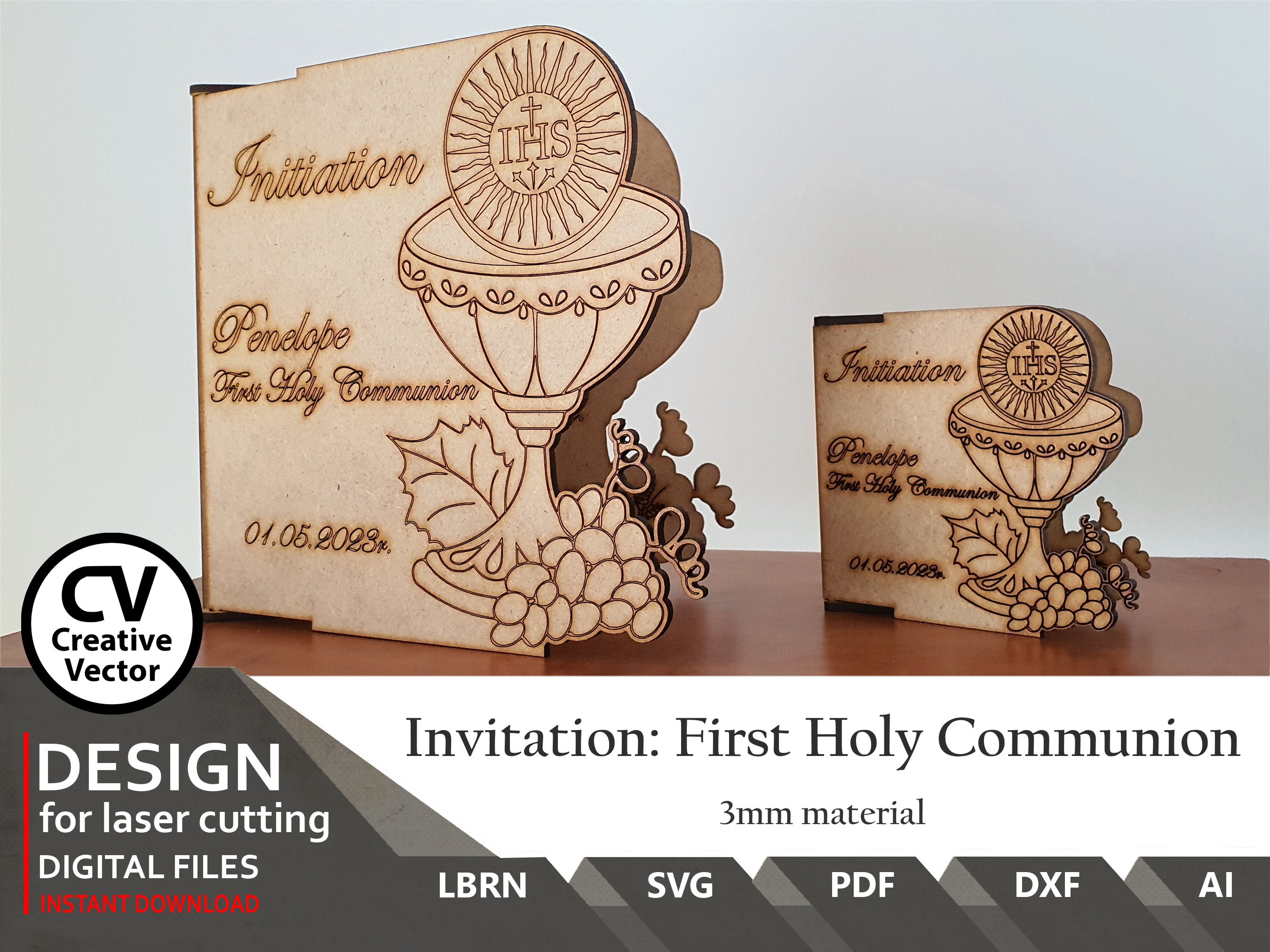 First Holy Communion Invitation Files for Laser Cut (SVG, LBRN, DXF, Ai ...