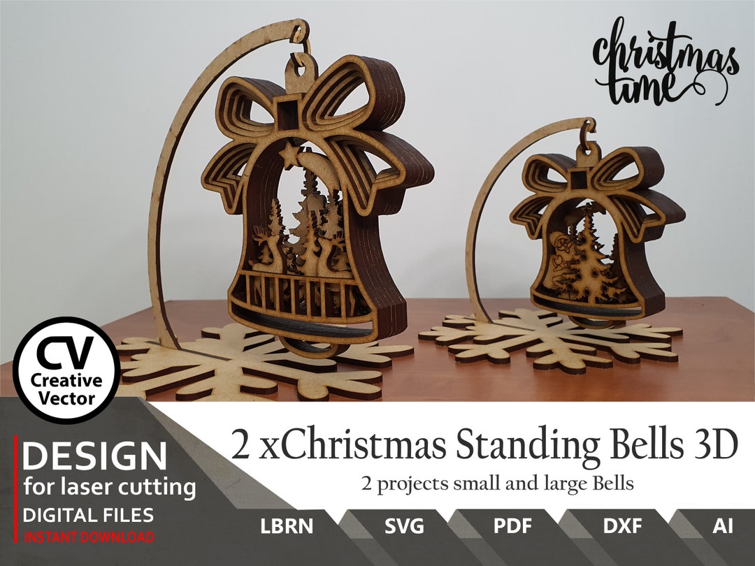 Laser Cut Files SVG - 2 X Christmas Bells 3D With Stand | Christmas ...