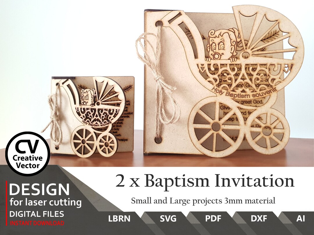 Files for Laser Cut Baptism Invitation: Baby Carriage Design (SVG, LBRN ...