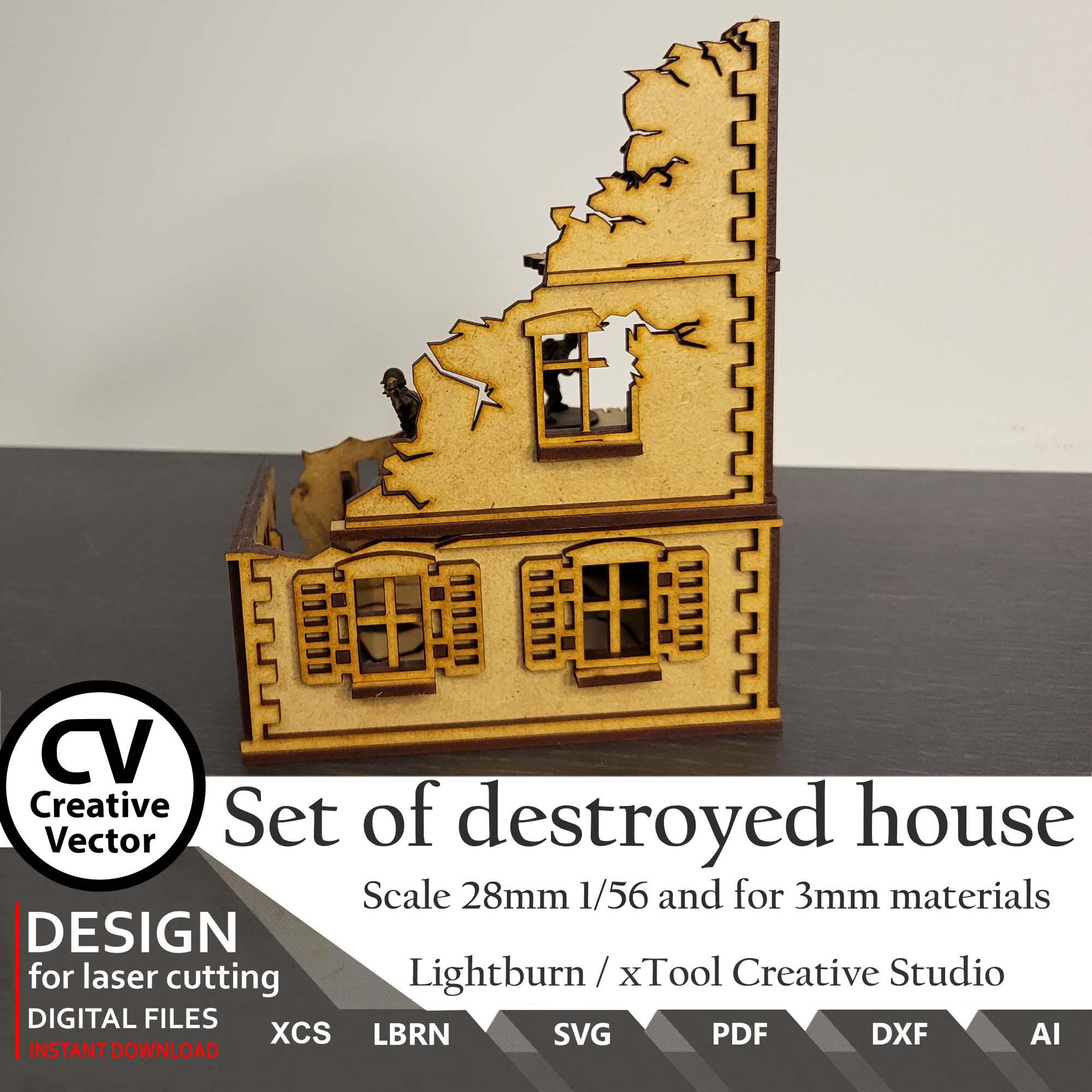 Laser Cut Files - Set of Destroyed House Lbrn | XCS | SVG | DXF | Bolt ...
