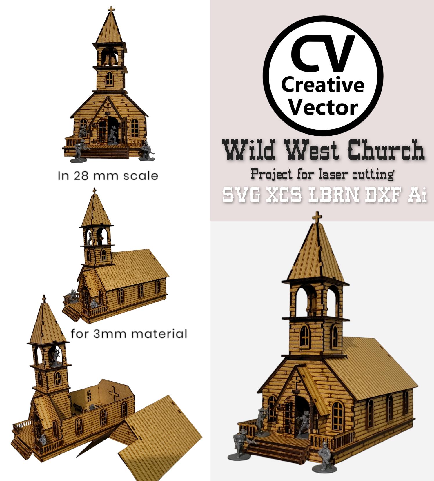 Wild West Church With Bell Files for Laser Cut (28-34mm Scale) XCS,SVG ...