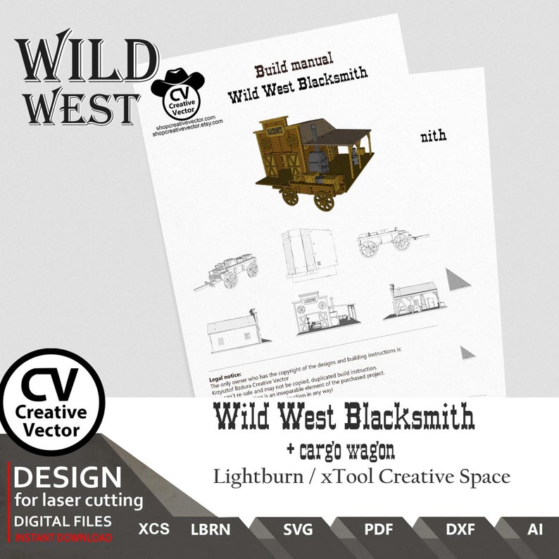 Wild West Blacksmith With Cargo Wagon SVG | XCS | Dxf | LBRN | Scale ...