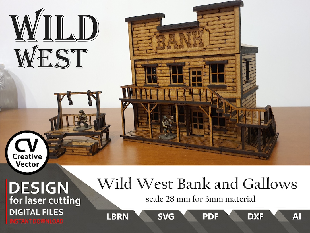 Files for Laser Cut Wild West Bank & Gallows : 28-34mm Scale (SVG, DXF ...