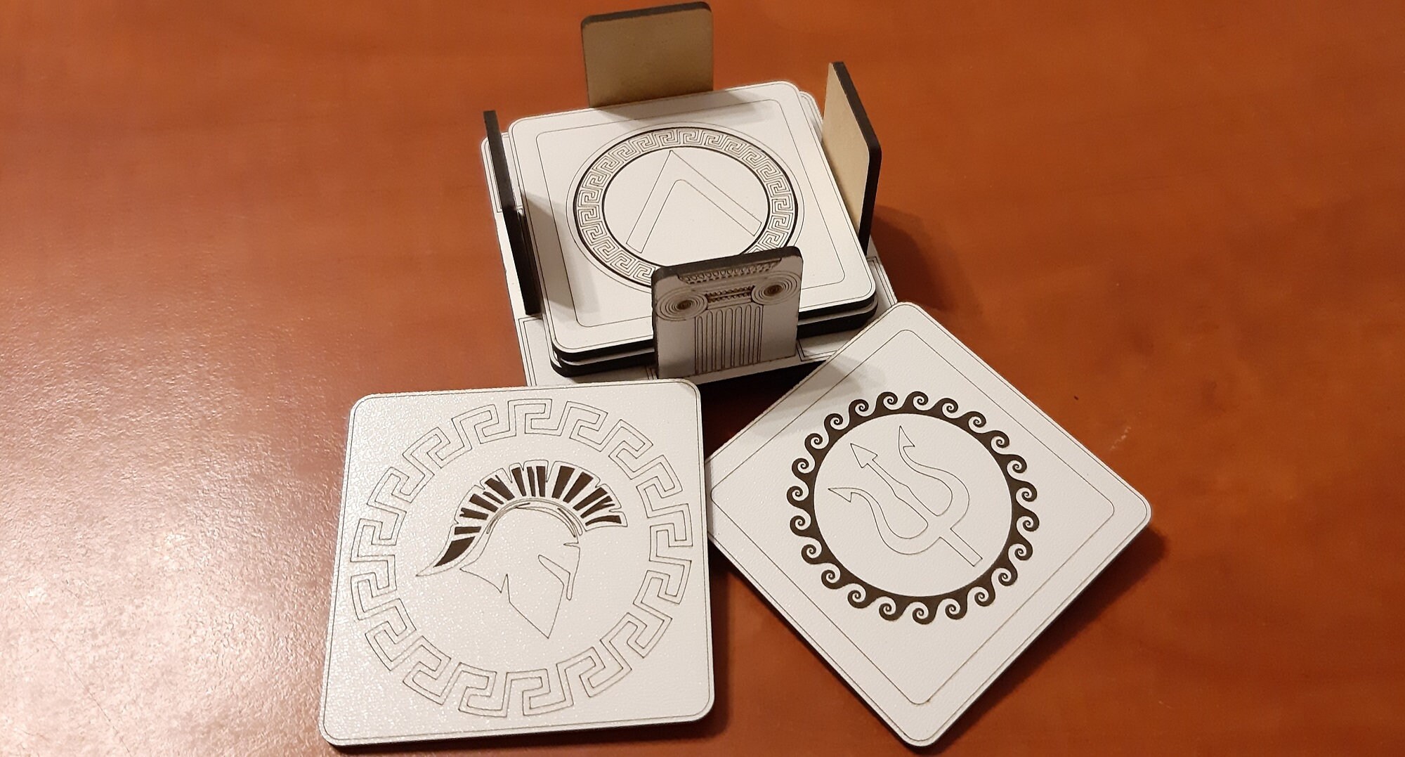 5 Designs of Greek Coasters With Stand SVG DXF Ai - Etsy