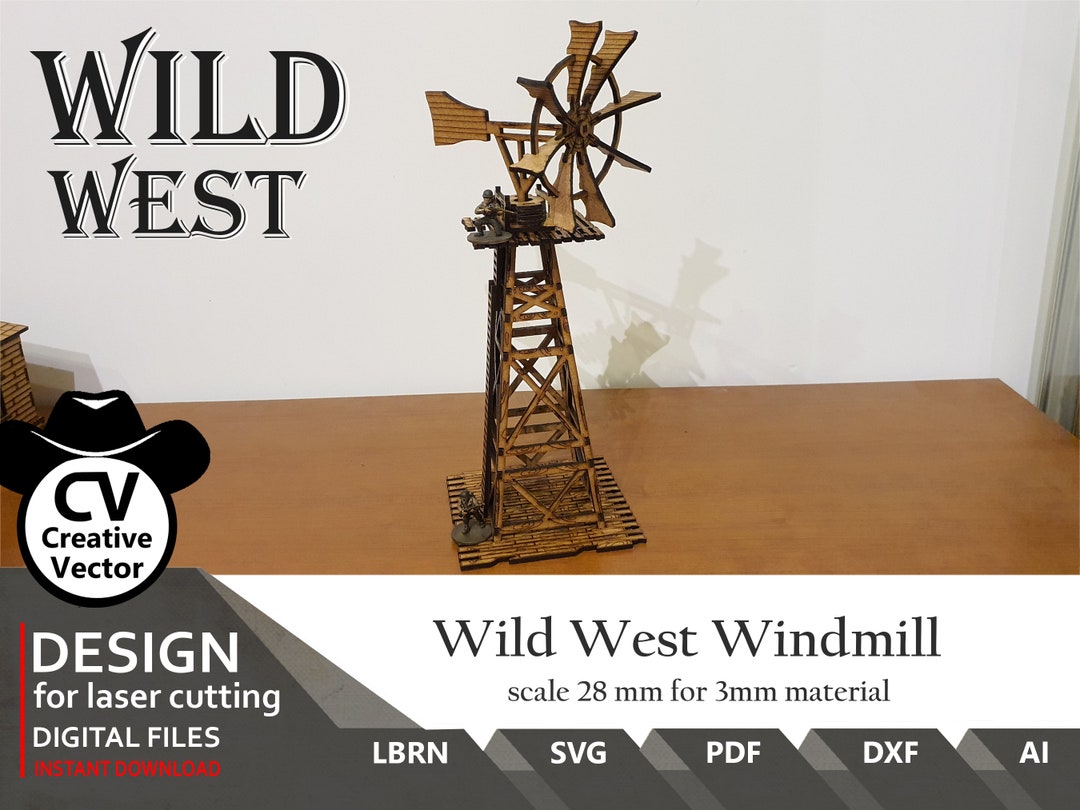 Wild West Windmill Files for Laser Cut : 28-34mm Scale (SVG, DXF, LBRN ...