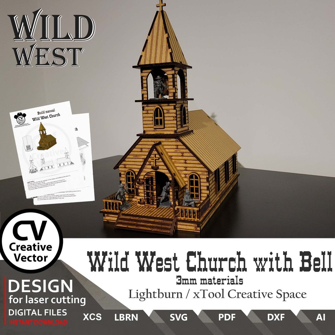 Wild West Church With Bell Files for Laser Cut (28-34mm Scale) XCS,SVG ...